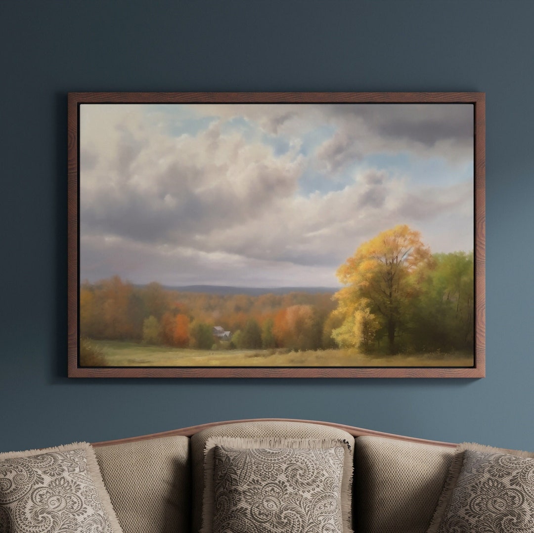Vintage Painting Indian Summer Wall Art Warm Color Fall Landscape ...