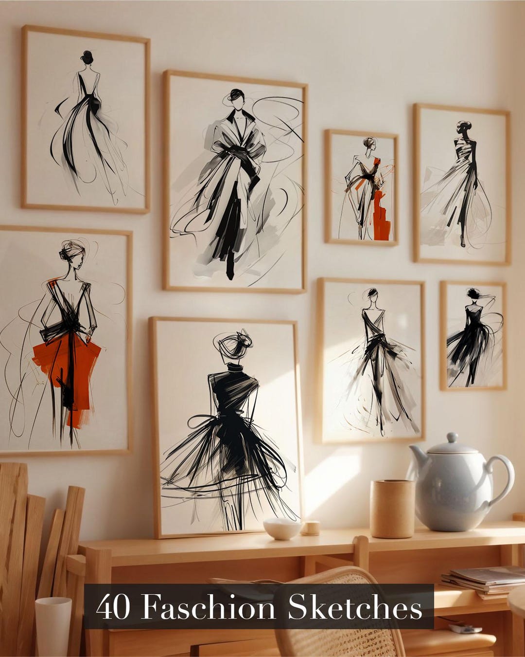 Fashion Illustration Print Set (40) | Couture Line Art (digital ...