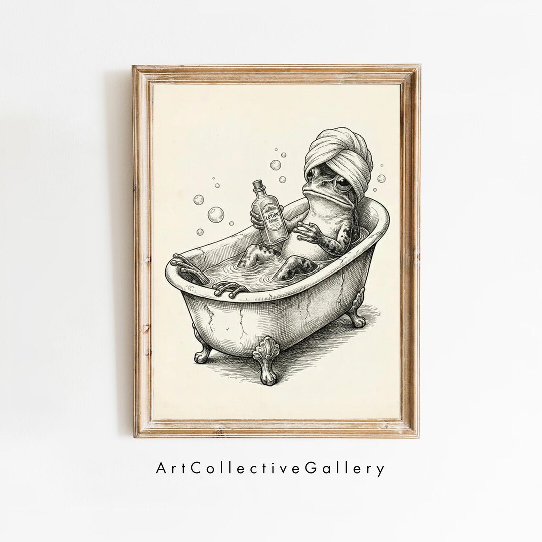 Retro Frog Bath Tub Print Bathroom Humor for Home or Guest Toilet ...