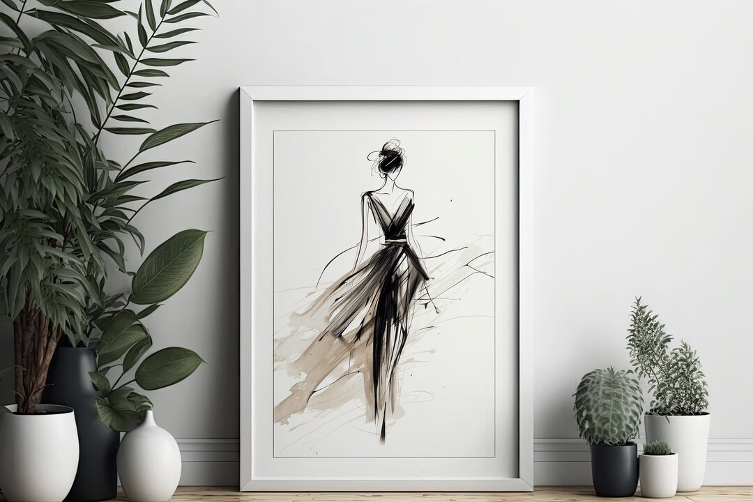Fashion Sketch Art Print: Vintage Female Figure Drawing (digital ...