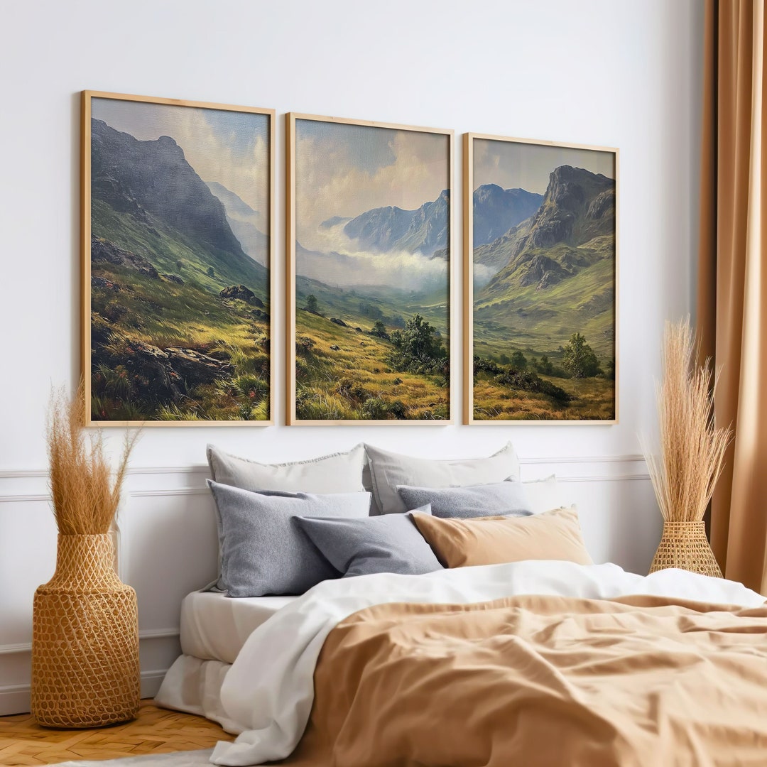 Scottish Highlands Print Set of 3: Vintage Mountain Landscape Oil ...