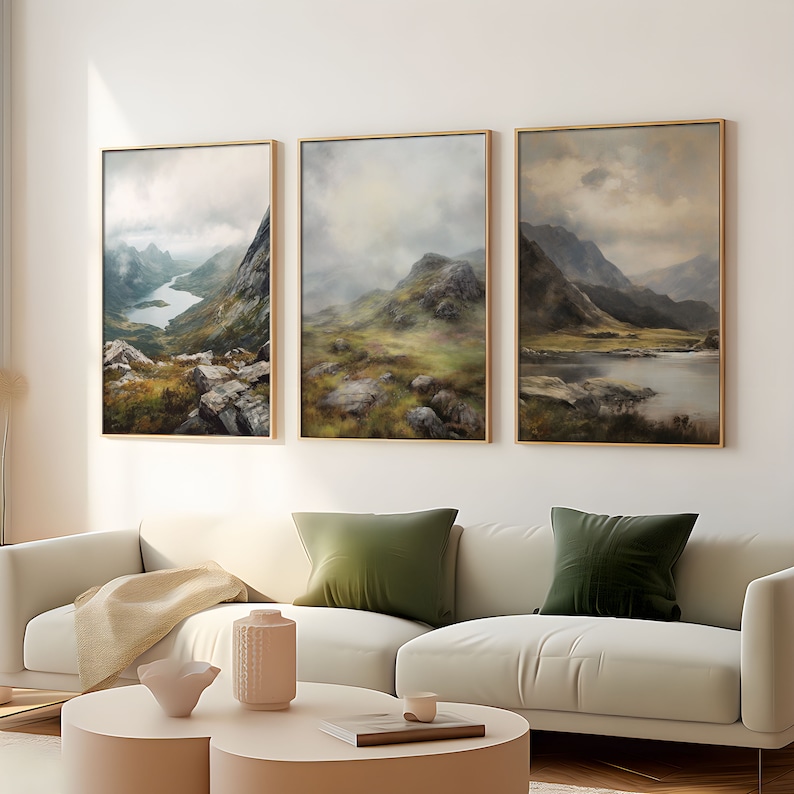 Scotland Highland Print Set of 3 Vintage Oil Painting of Scottish ...