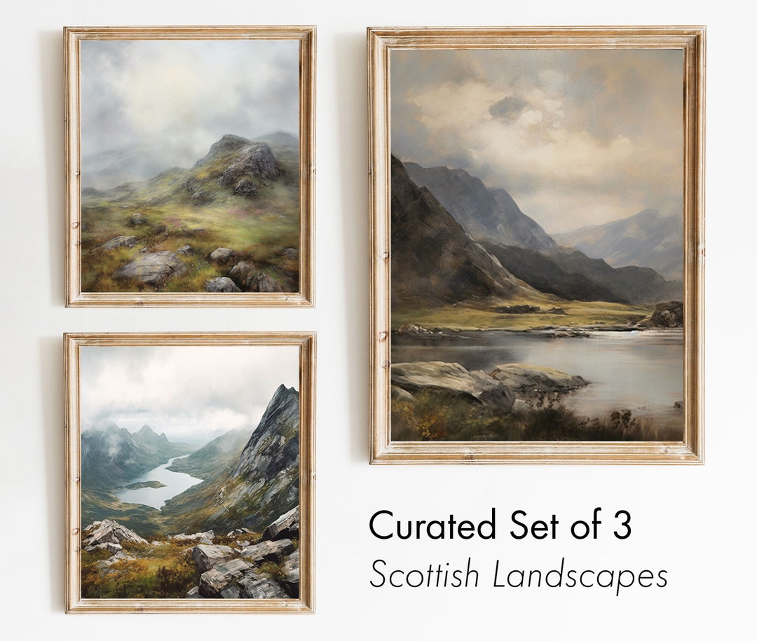 Scotland Highland Print Set of 3 Vintage Oil Painting of Scottish ...