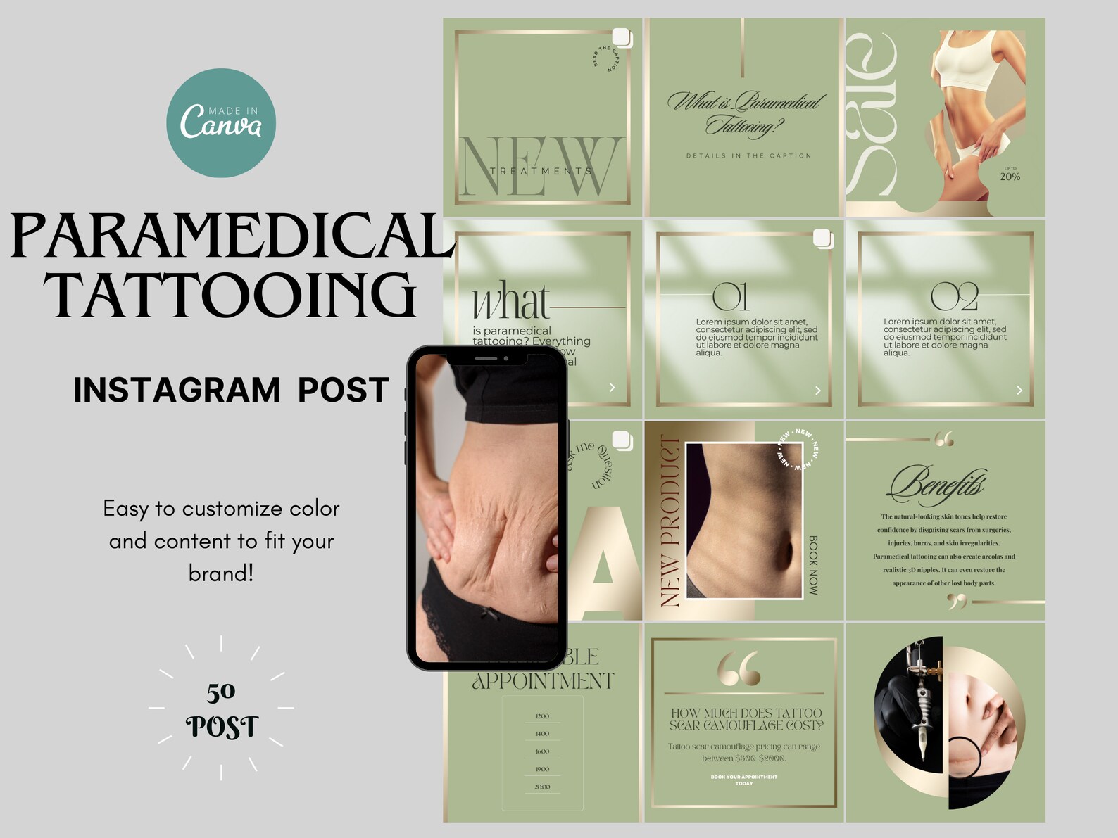 Paramedical Tattoo Instagram Templates: Scar Camouflage (50 Post) - Etsy