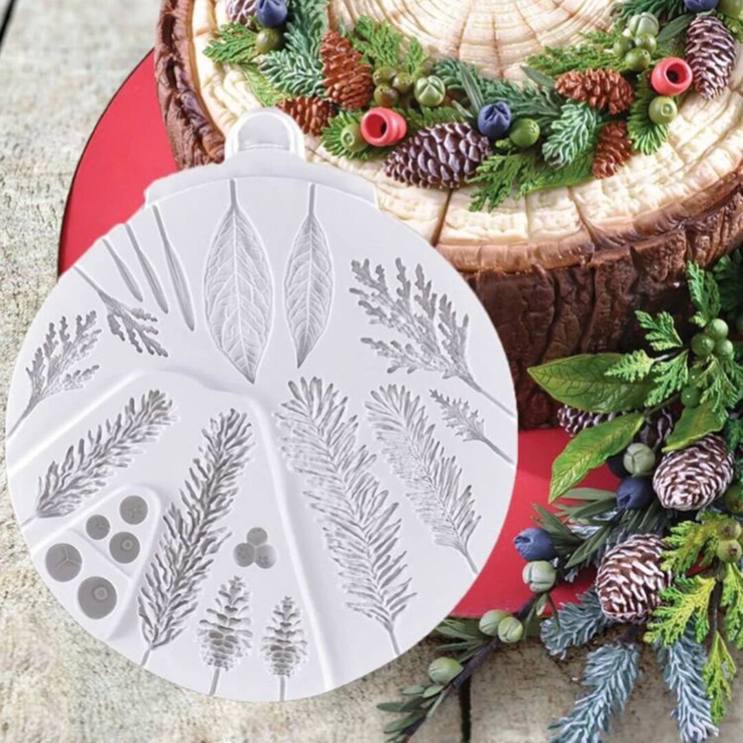 Evergreen Leaf Wreath Silicone Mold, Autumn Leaves Fondant Mold for ...