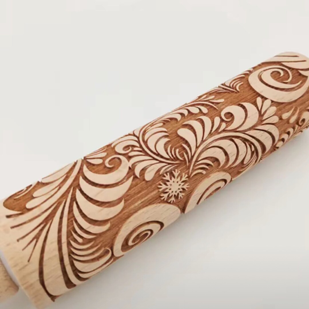Swirl Pattern Engraved Rolling Pin, Natural Wood Rolling Pin for ...