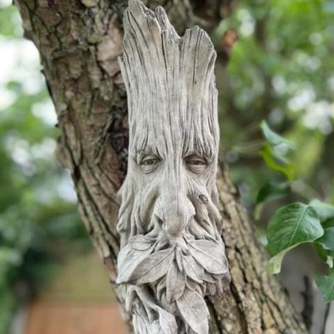 Stone/ Concrete Green Man Tree Face Hanging Garden Ornament Statue ...