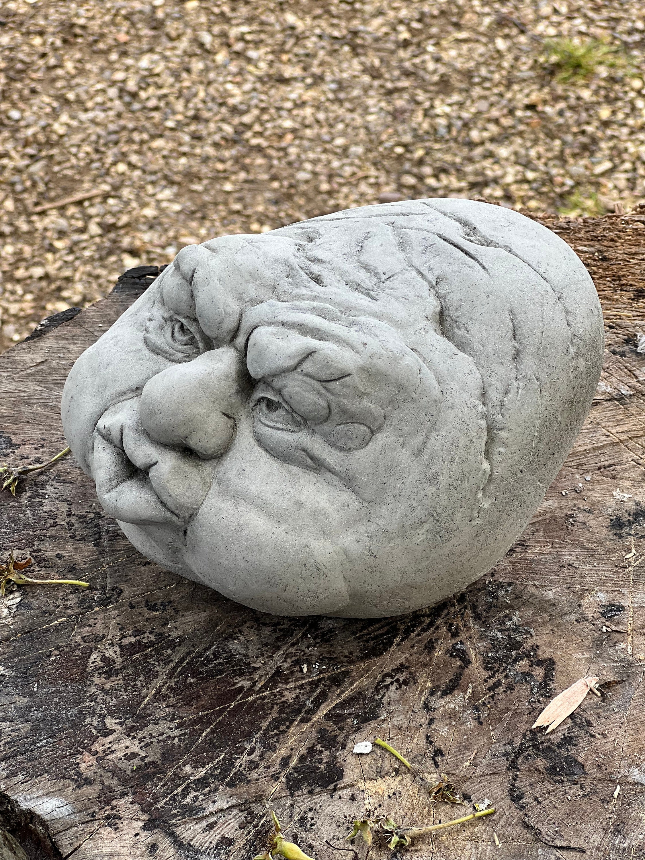 Stone/concrete Rock Stone Face Garden Ornament Novelty Statue - Etsy