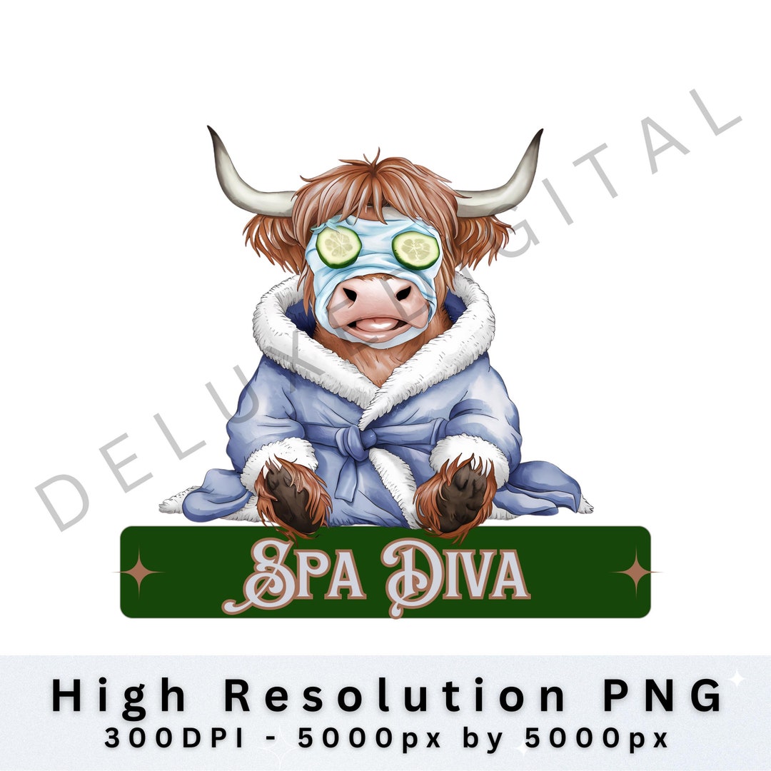 Spa Diva PNG, Watercolor Cow PNG, Highland Cow Sublime PNG Design ...
