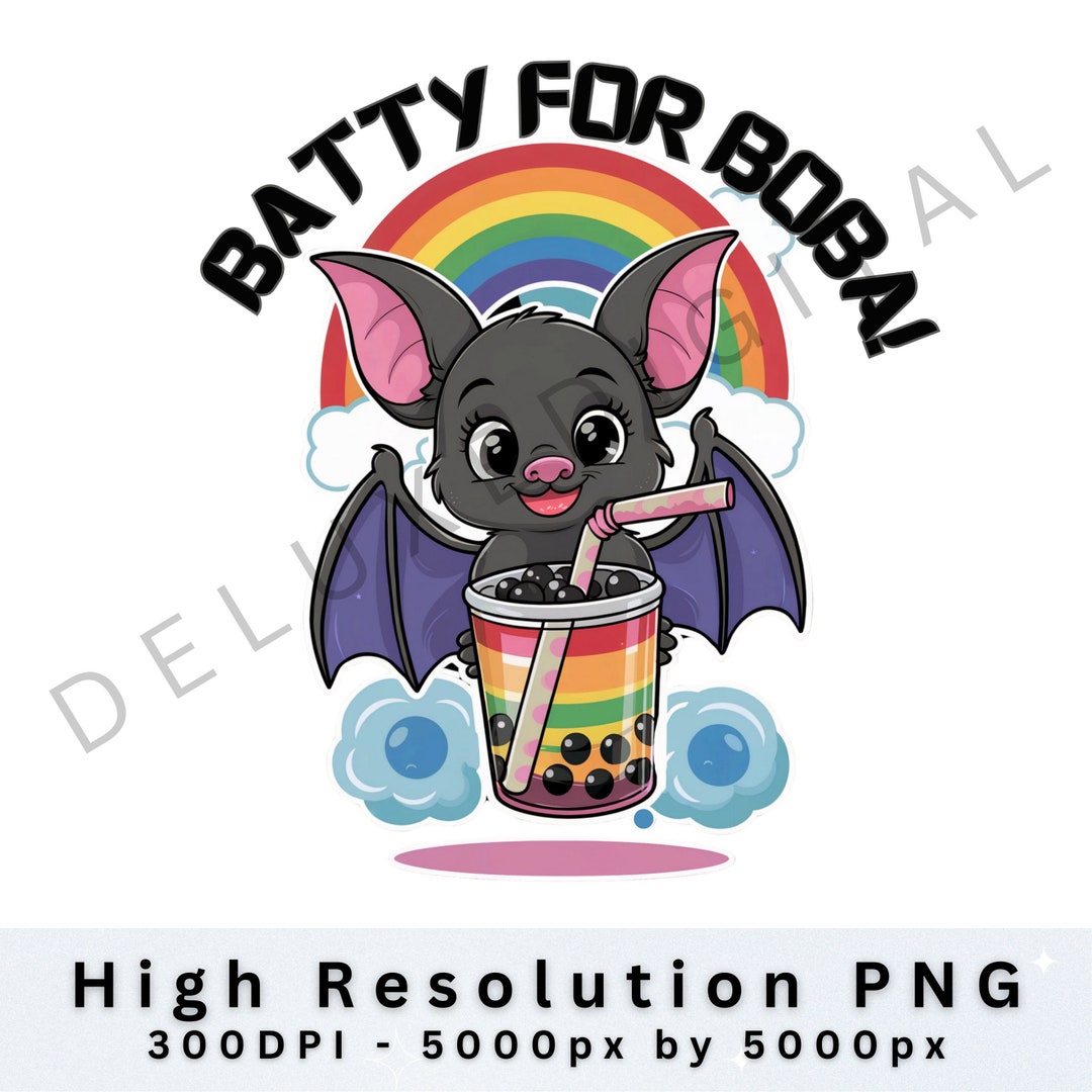 Batty for Boba PNG, Cute T-shirt Design, Popular & Trendy Sublimation ...