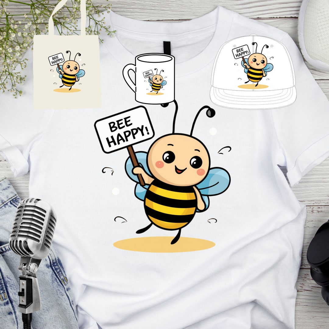 Bee Happy PNG Canva Template Positive T-shirt Design Popular and Trendy ...