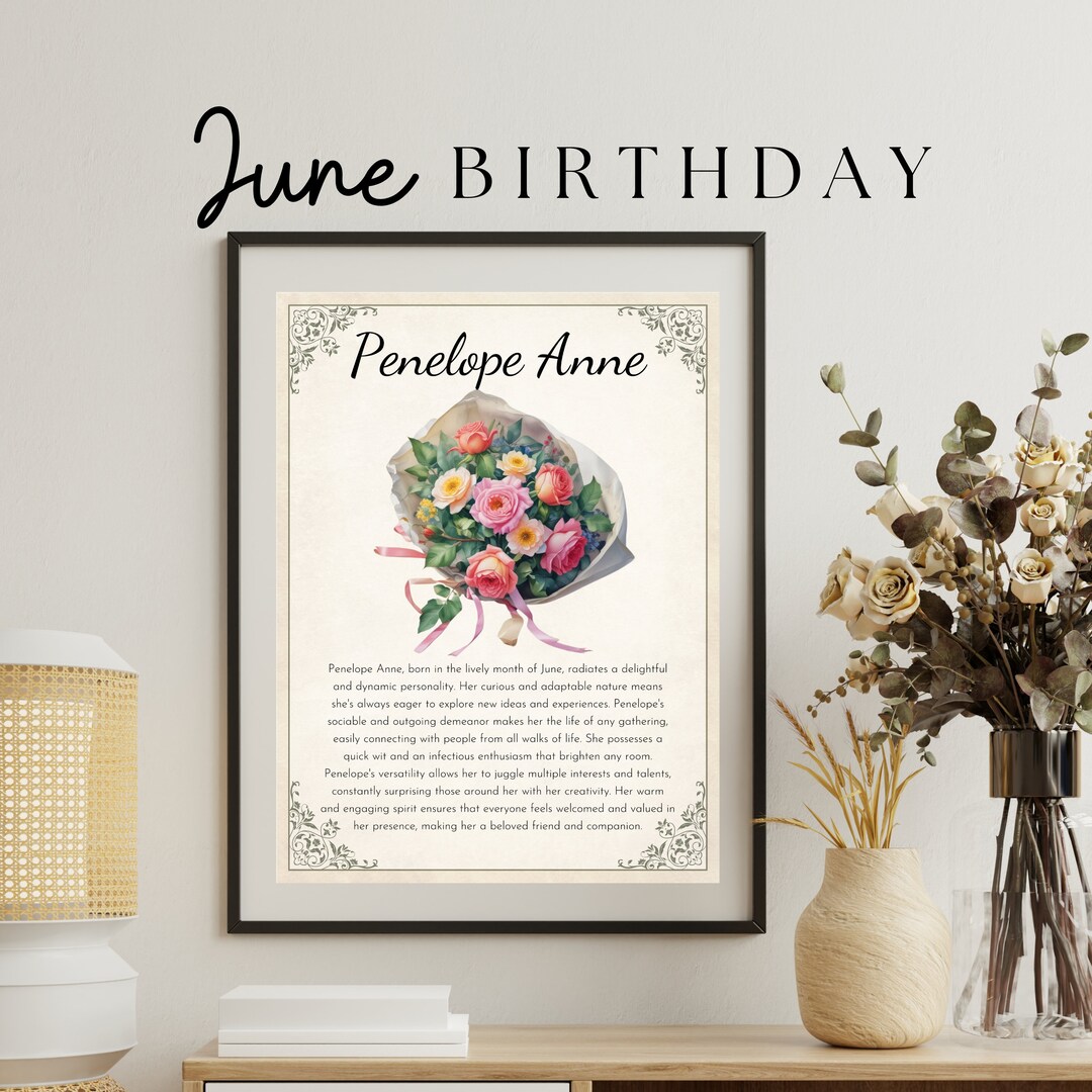 June Personalized Birth Personality W/ Flowers Poster Template Editable ...