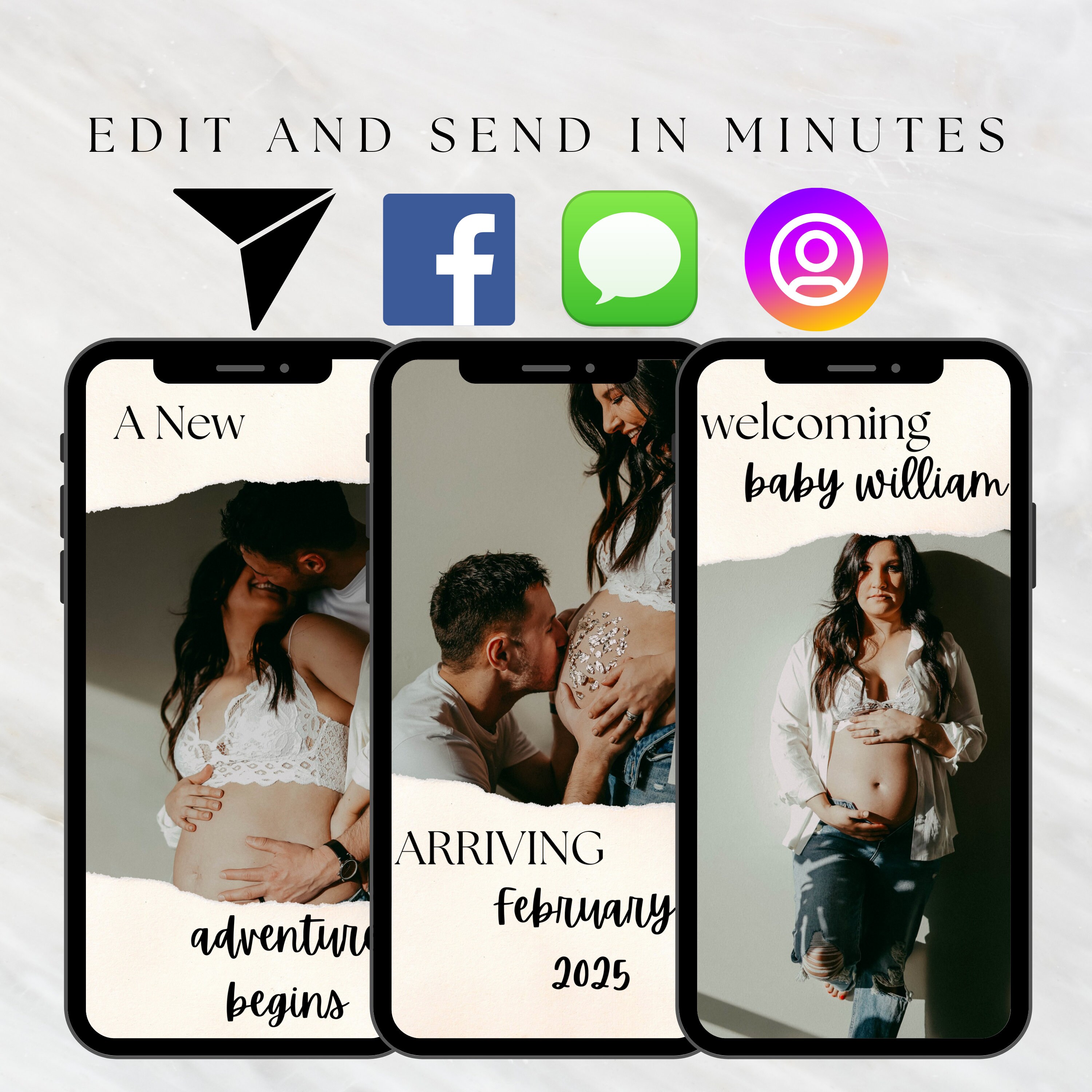 Editable Pregnancy Reveal Video Template, Baby Reveal Social Media Post ...