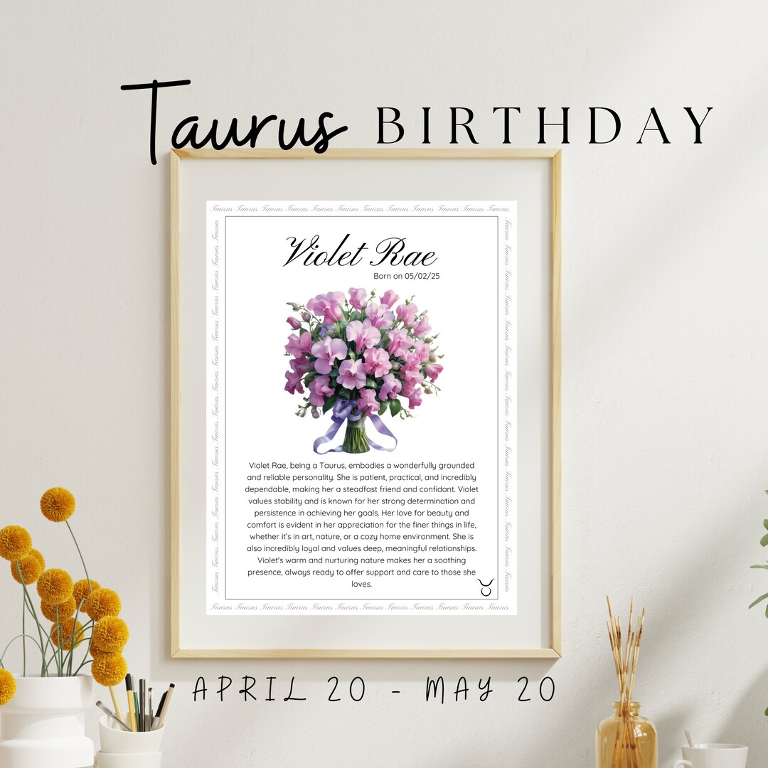 Custom Taurus Zodiac Sign Personality Poster Birth Flower Based on ...