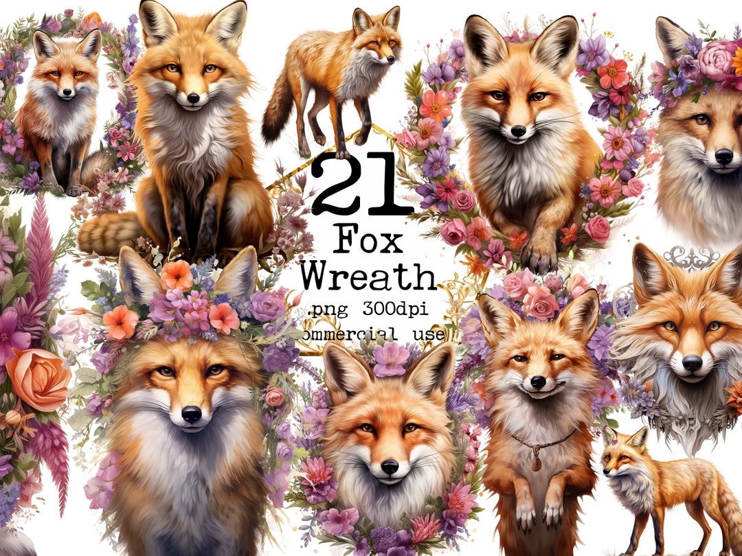 PNG Floral Fox Watercolor Clipart Bundle Forest Animal Clipart Woodland ...