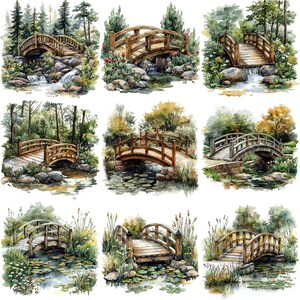 JPEG Watercolor Spring Bridges Clipart Bundle Spring Clipart Floral ...