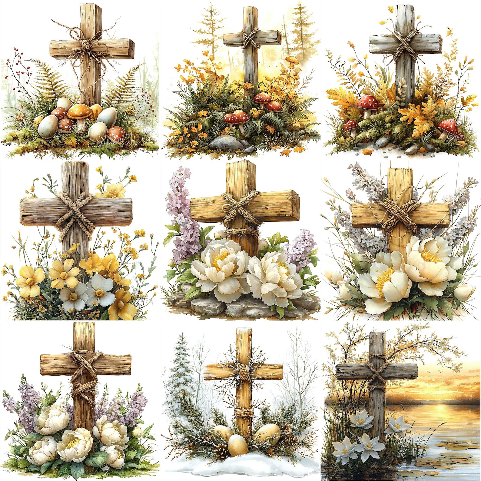 JPEG Watercolor Easter Cross Clipart Bundle Christian Clipart Religion ...