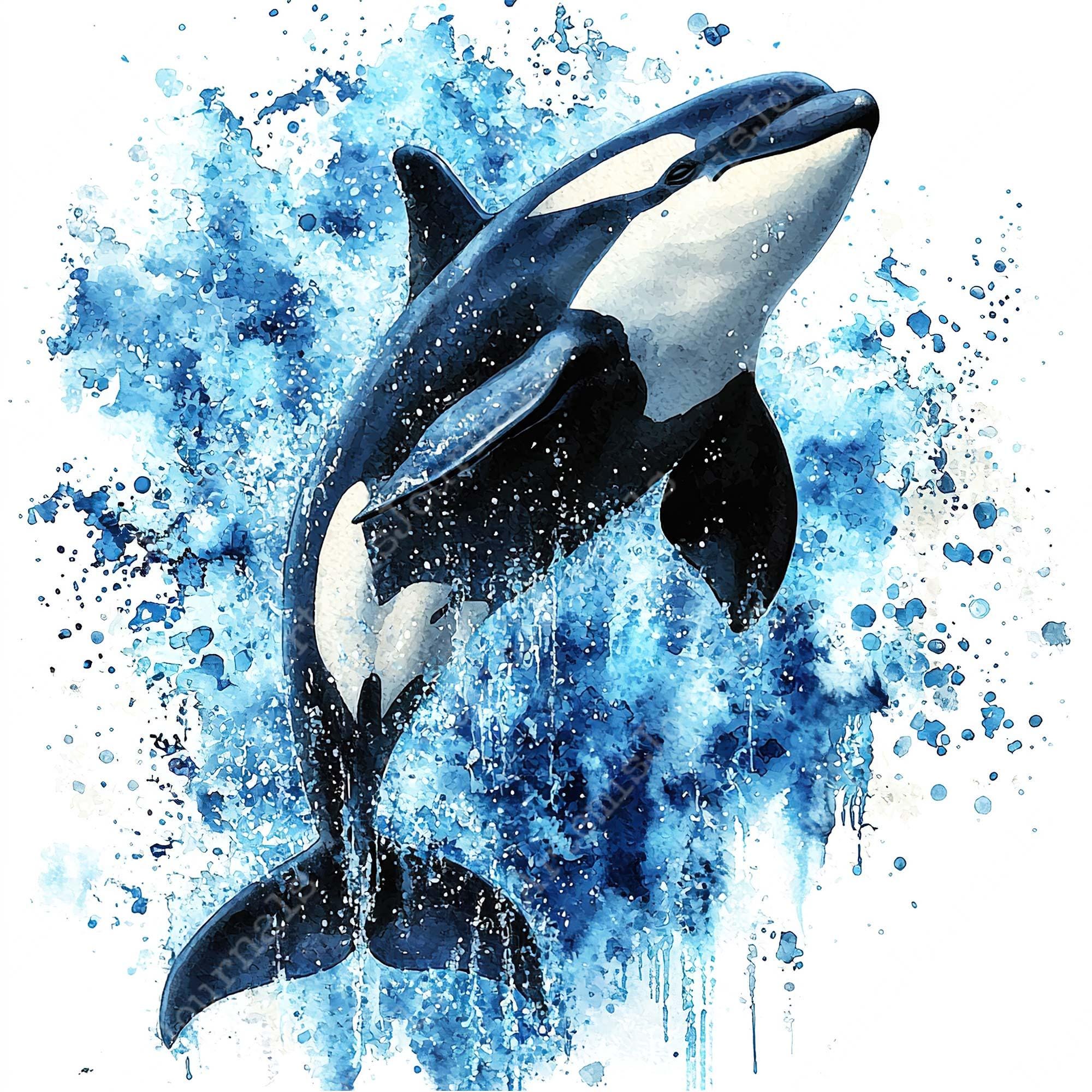 JPEG Watercolor Orca Clipart Bundle Ocean Wave Clipart Summer Clipart ...