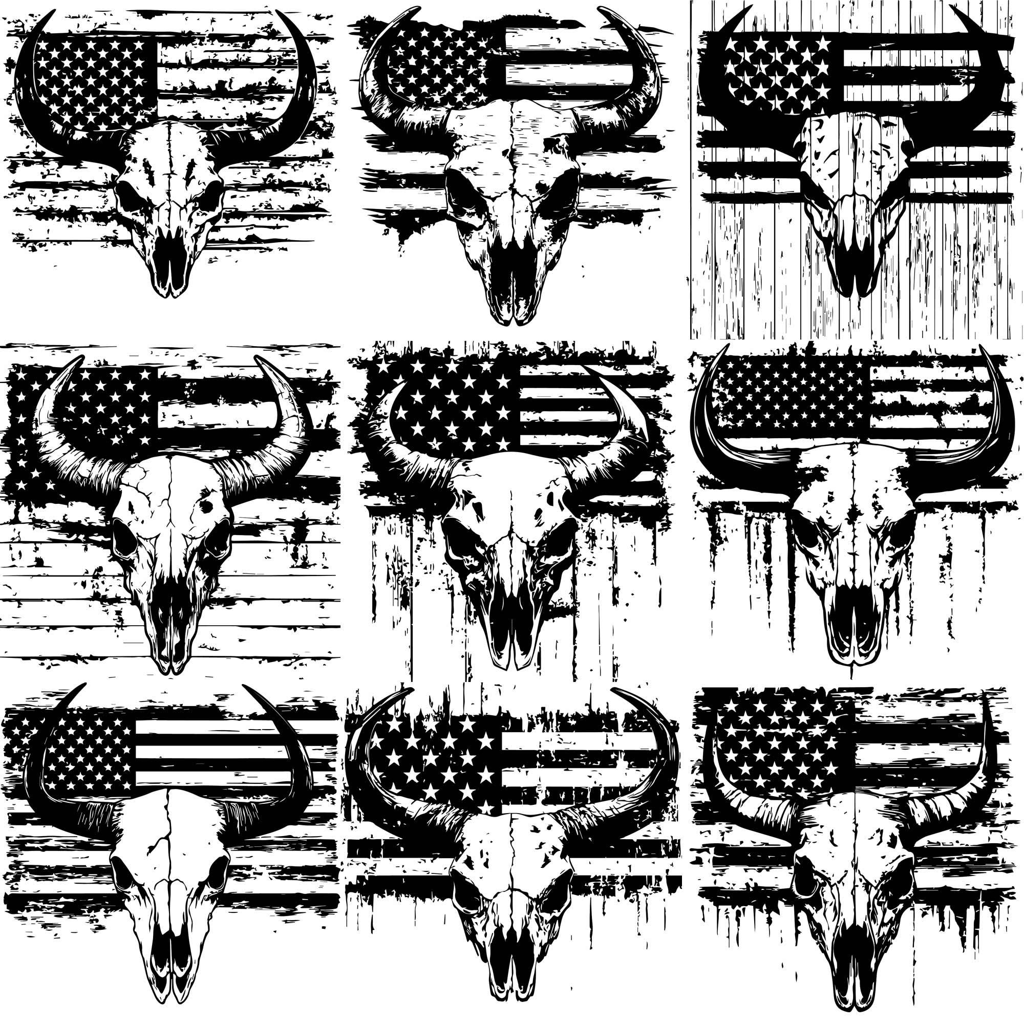 60 Distressed Bull Skull USA Flag Svg Bull Skull Svg Rodeo Svg Cowboy ...