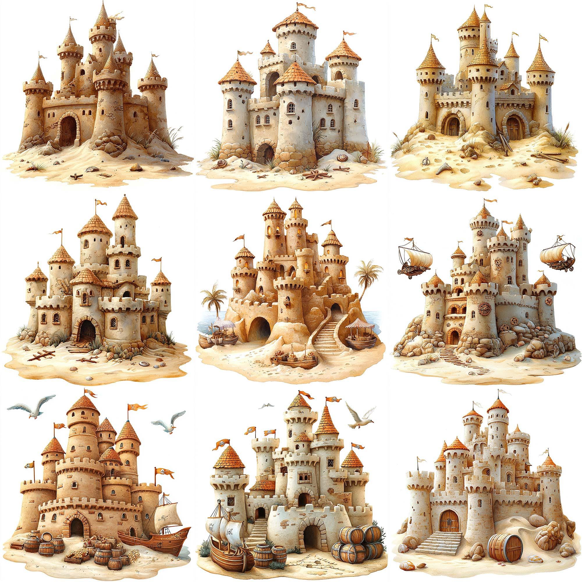 JPEG Watercolor Sandcastle Clipart Bundle Summer Clipart Beach Clipart ...