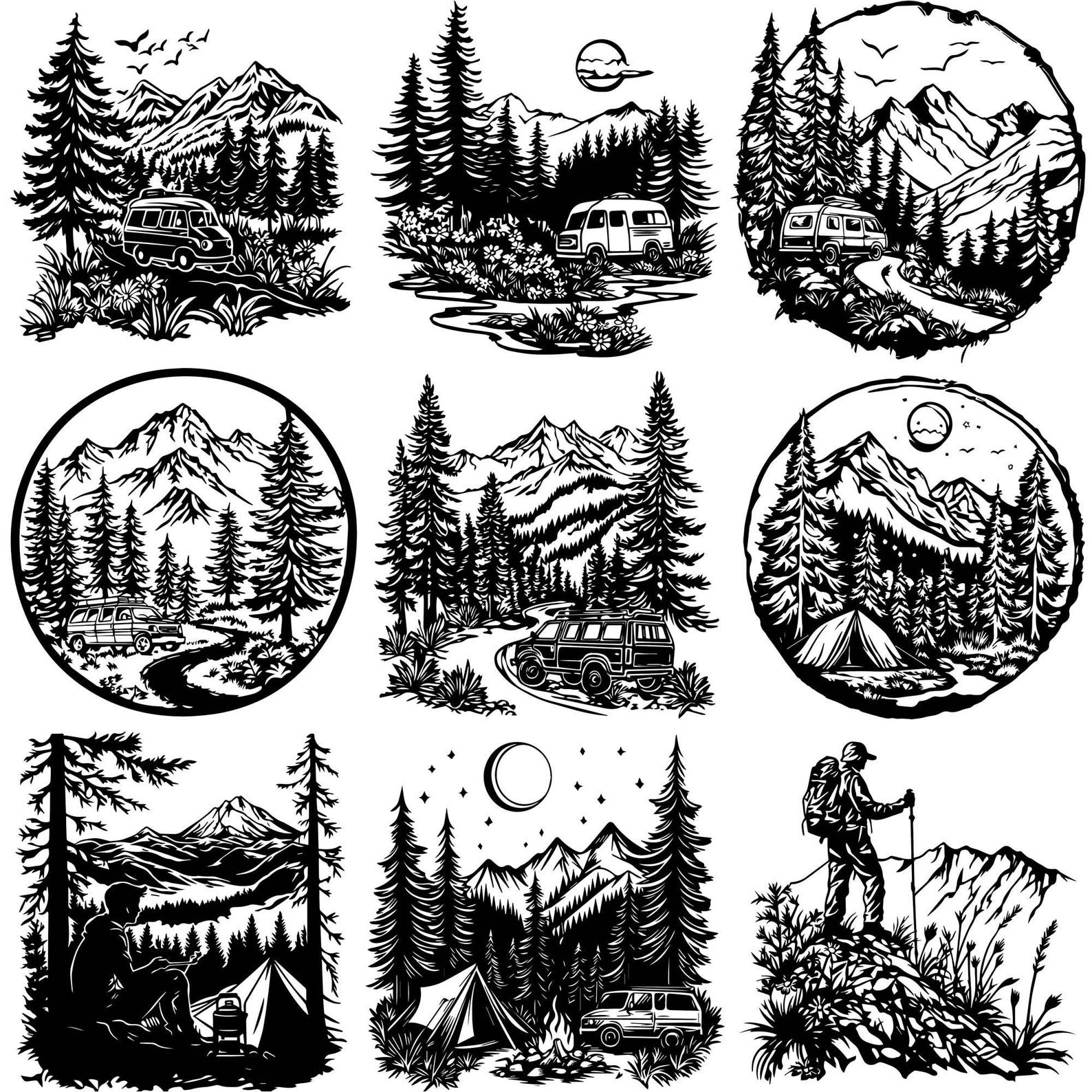 90 Mountain Hiking Svg, Dxf, Eps, Ai, Pdf, Jpg Png Forest Scene Svg ...