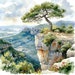 JPG Watercolor Tree on a Cliff Clipart Bundle JPEG Landscape Clipart ...