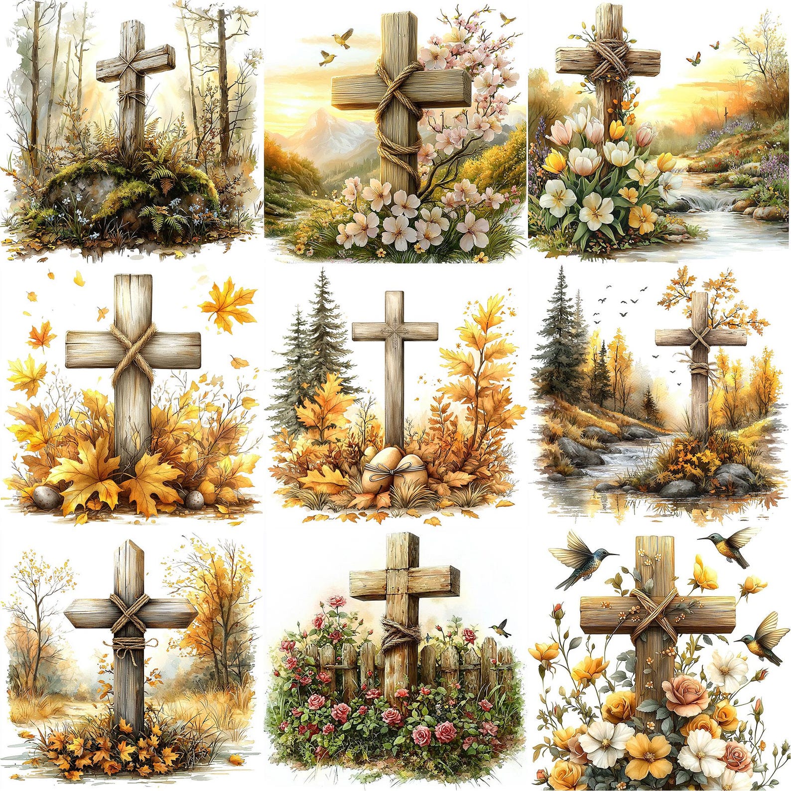JPEG Watercolor Easter Cross Clipart Bundle Christian Clipart Religion ...