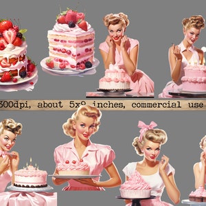 Retro Baker Clipart Pin up Girl Baker PNG File Vintage Girl Housewife ...