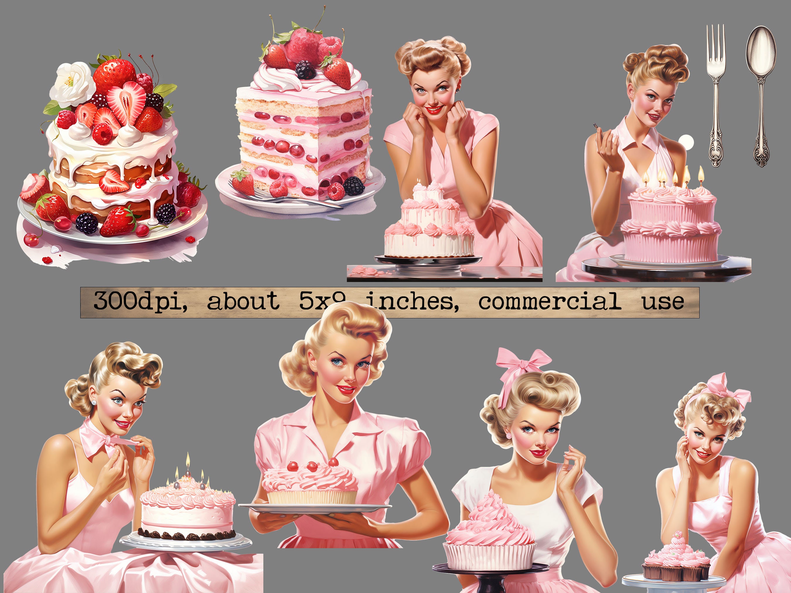 Retro Baker Clipart Pin up Girl Baker PNG File Vintage Girl Housewife ...