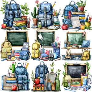 PNG Back to School Clipart Bundle Backpack Chalk Board Apple Books ...