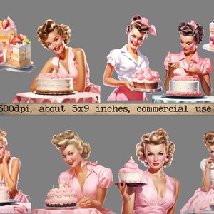 Retro Baker Clipart Pin up Girl Baker PNG File Vintage Girl Housewife ...