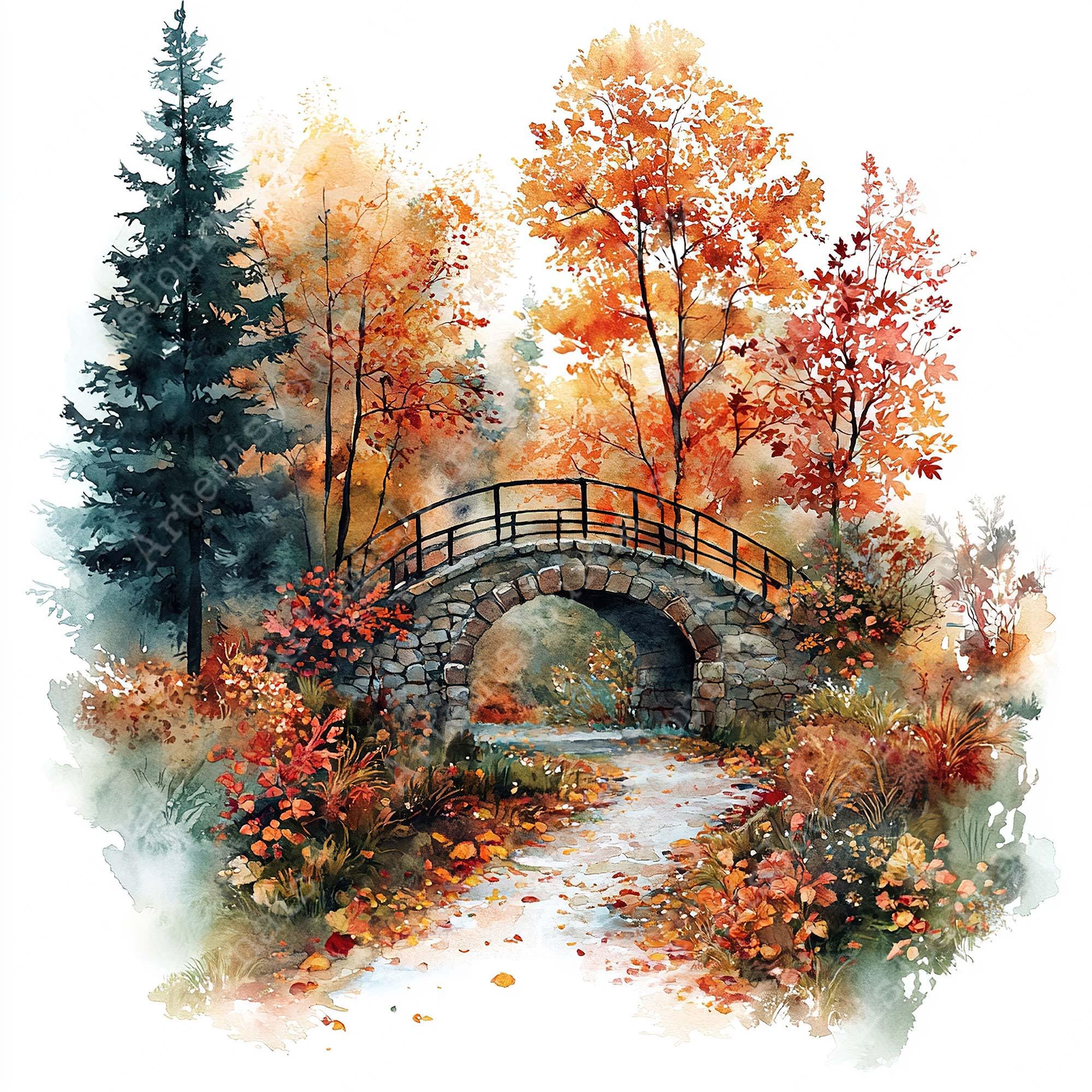 JPEG Watercolor Autumn Mountain Clipart Bundle Fall Mountain Scenery ...