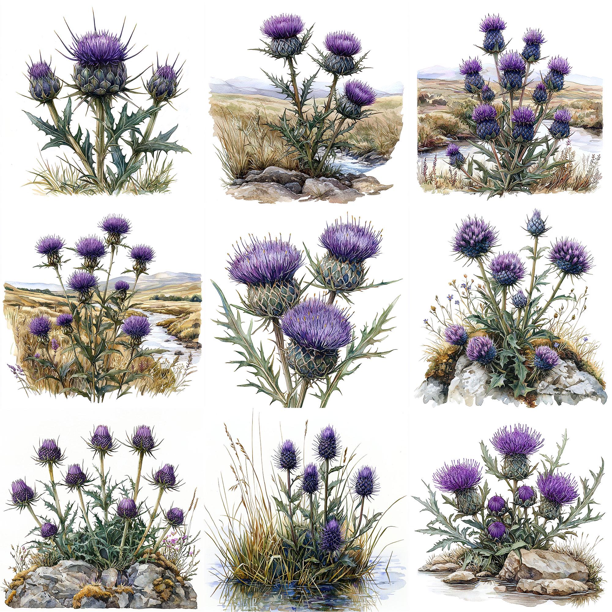 JPEG Watercolor Thistle Plant Clipart Bundle Instant Download Wild ...
