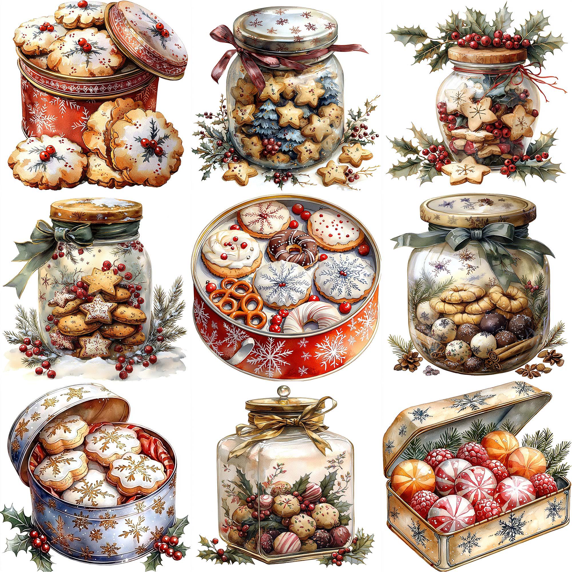 JPEG Christmas Treats in a Vintage Box Clipart Bundle Pie Cookie ...