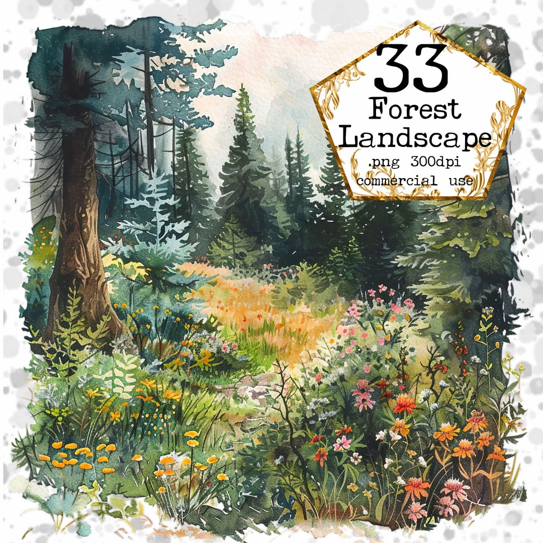 PNG Watercolor Forest Landscape Clipart Bundle Nature Clipart ...