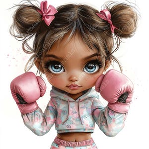 JPEG Cute Chibi Boxing Girl Clipart Bundle Pink Fashion Girl Strong ...