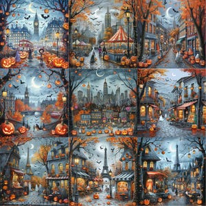 JPEG Whimsical Halloween Spooky Town Backgrounds Graphics Paris Rome ...