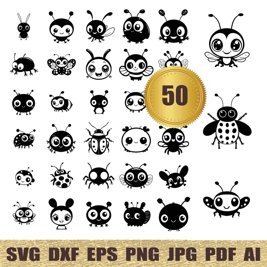 50 Bugs Svg, Dxf, Eps, Ai, Pdf, Jpg, Png Cute Bugs Fly Butterfly ...