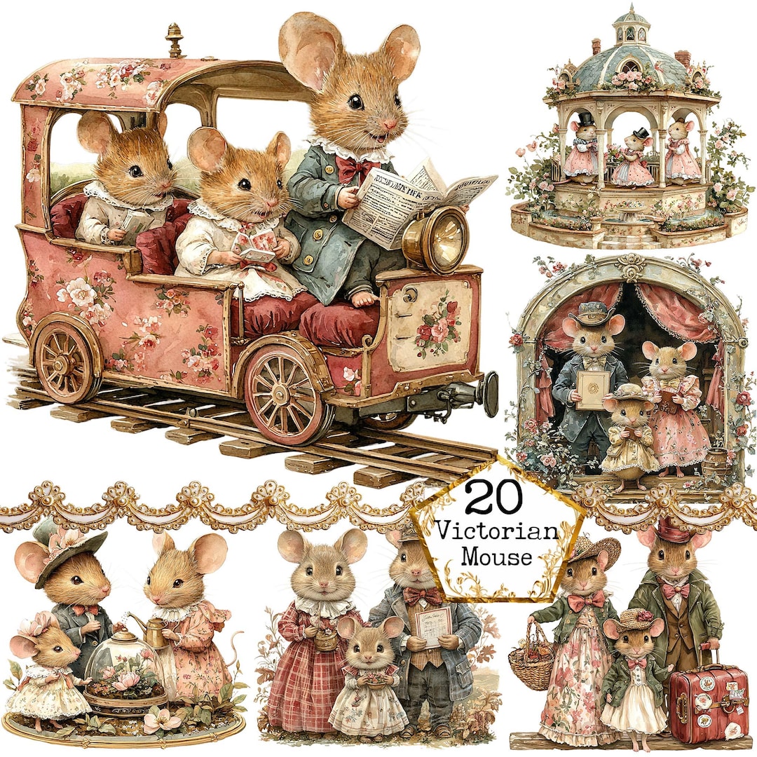 PNG + JPEG Vintage Mouse Family Clipart Bundle Victorian Mouse Clipart ...