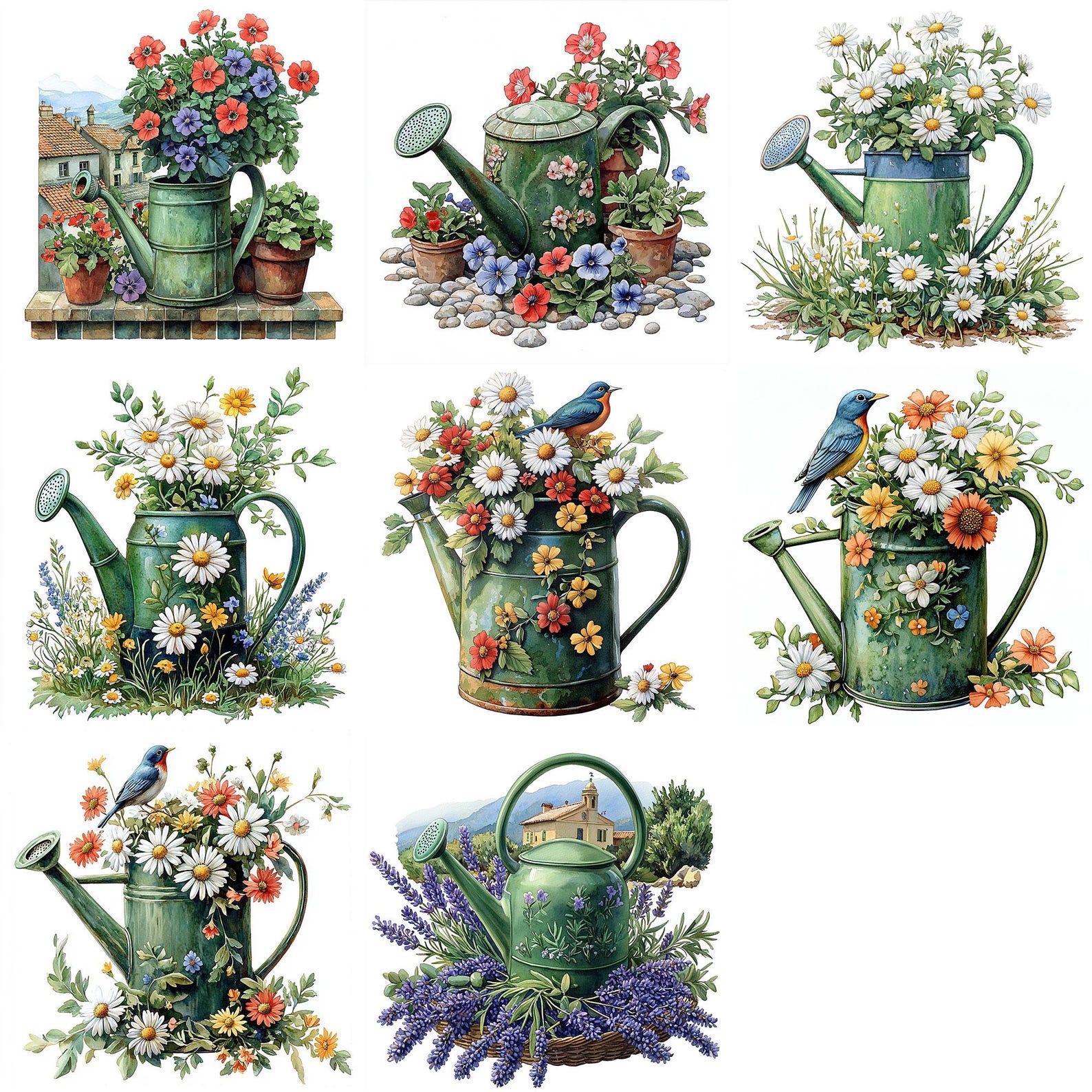 JPEG Watercolor Watering Can Clipart Bundle Spring Clipart Bundle Gardening Clipart Instant ...