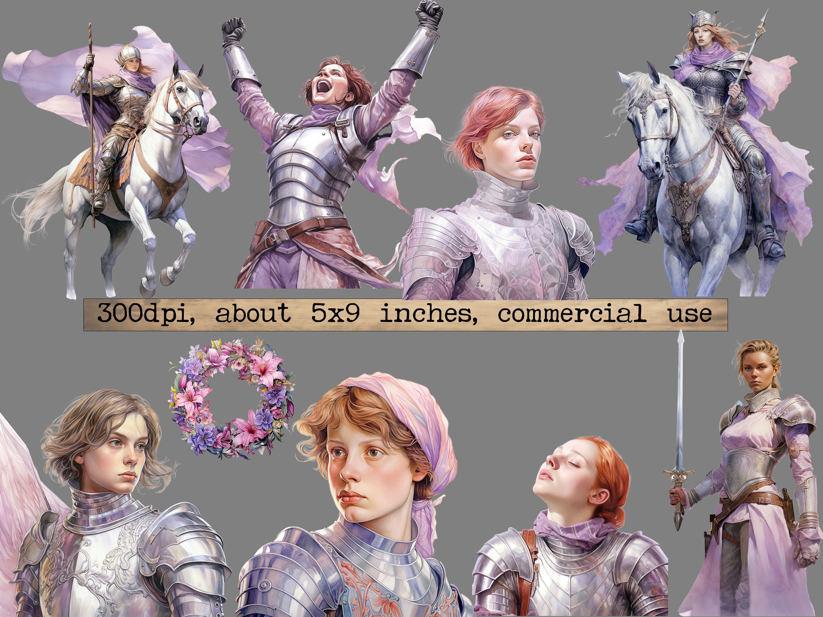 Joan of Arc PNG Clipart, Watercolor Romantic Bundle, Horses, Armor ...