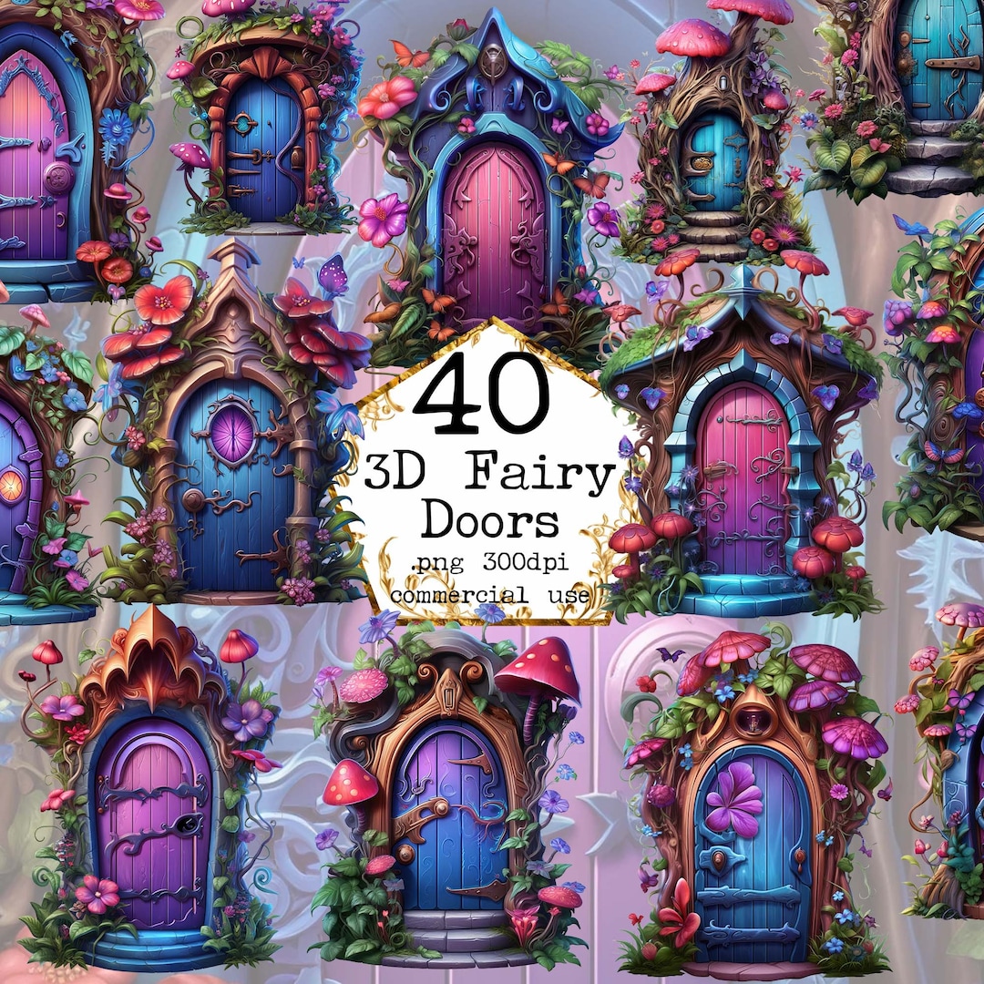 Colorful 3D Fairy Doors Clipart Bundle Magical Clipart Fairy Clipart ...