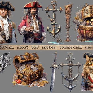 Big Watercolor Pirate Bundle Clipart, Transparent PNG, Ship Clipart ...