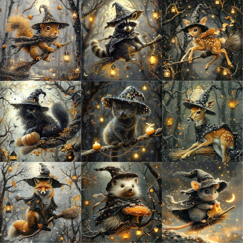 JPEG Witch Animal on a Broomstick in an Enchanted Forest Graphics ...