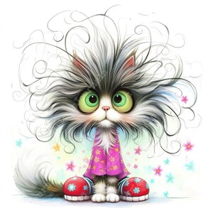 JPEG Watercolor Whimsical Cat Clipart Bundle Watercolor Quirky Cat ...