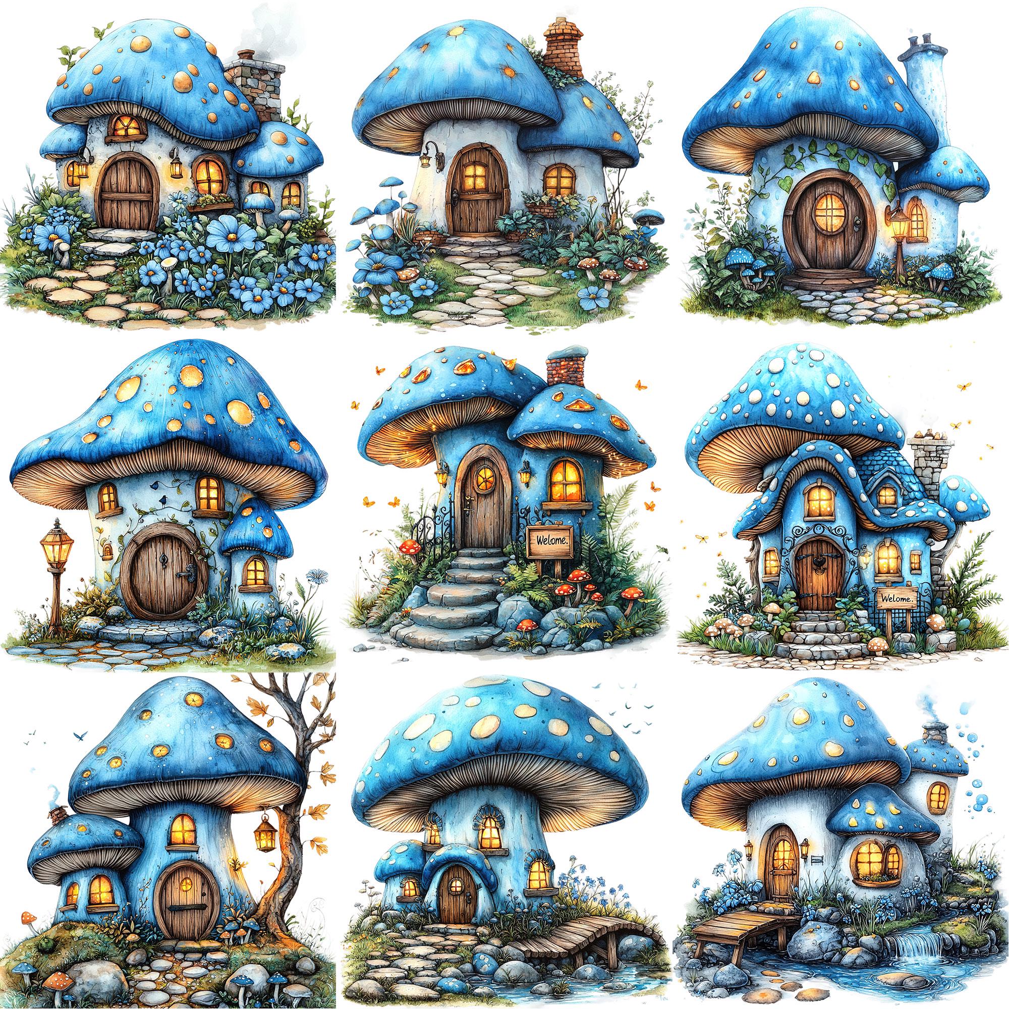 PNG + JPEG Watercolor Toadstool Fairy House Clipart Bundle Fairy House ...