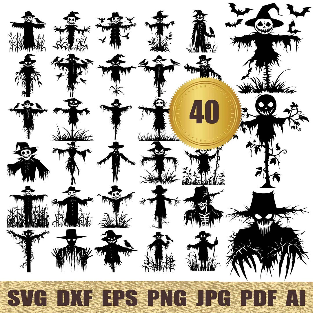 40 Scarecrow Svg, Dxf, Eps, Ai, Pdf, Jpg, Png Halloween Decor Svg ...