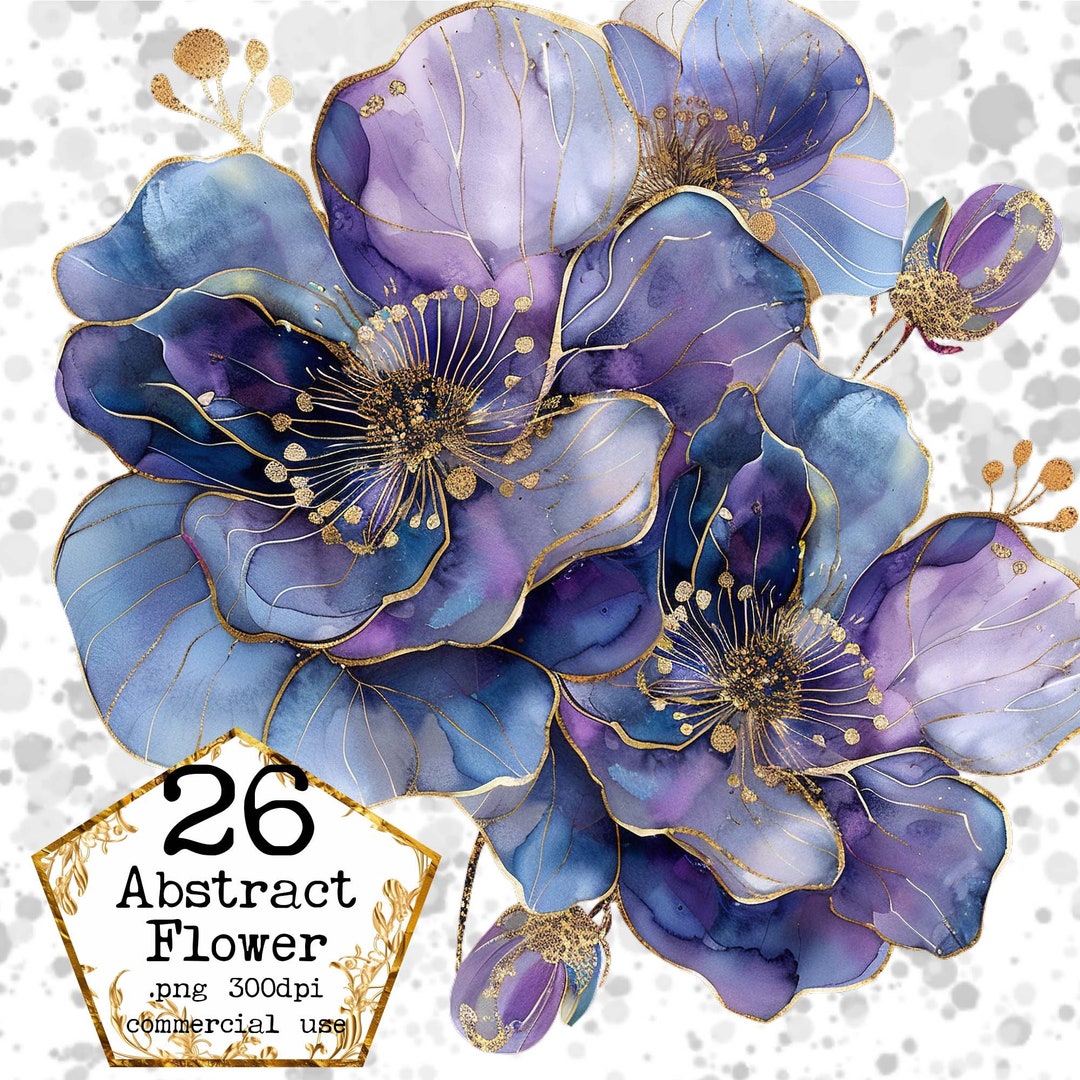 PNG Abstract Flower Clipart Blue Flowers Watercolor Brush Stroke Clip ...