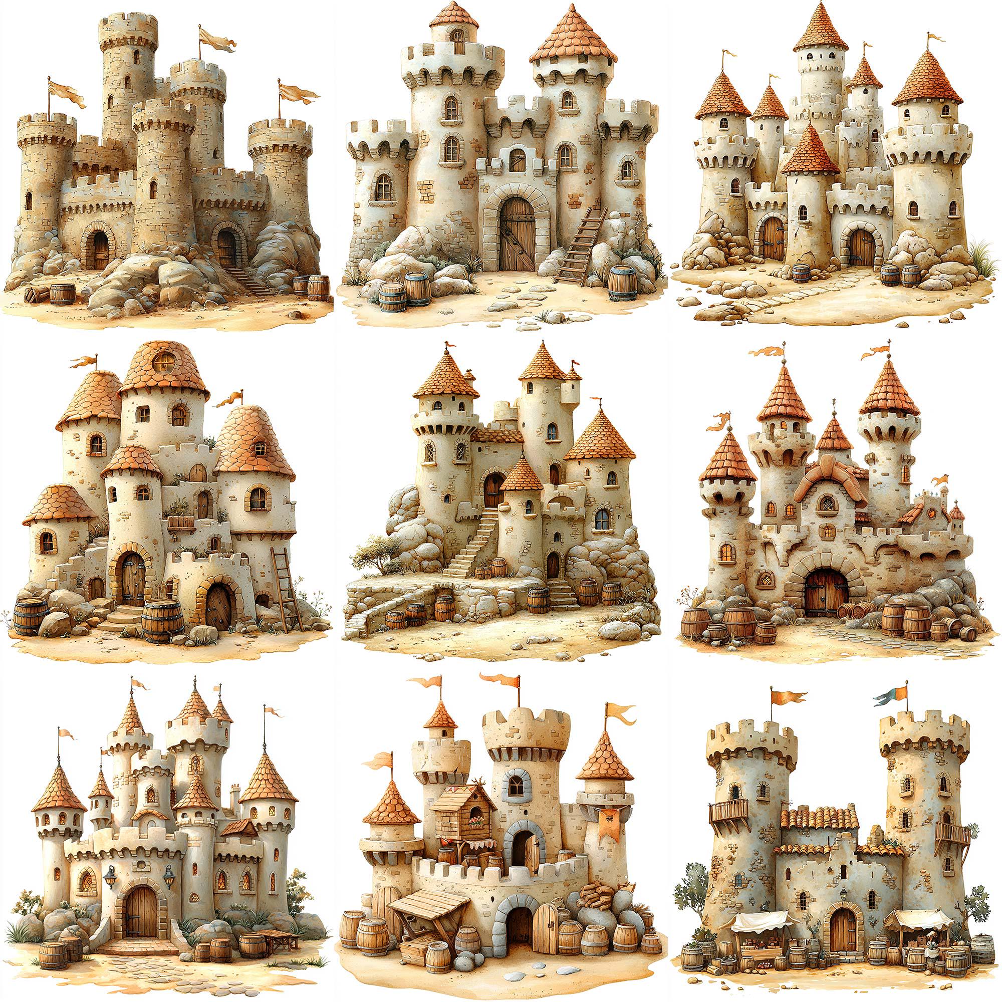 JPEG Watercolor Medieval Castle Clipart Bundle Fantasy Castle ...