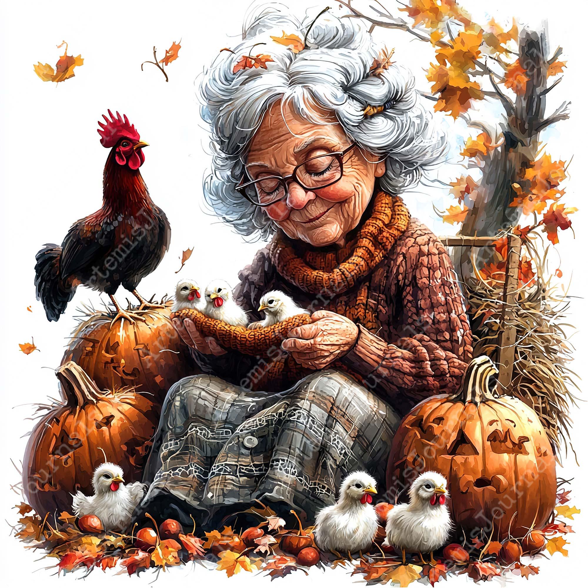 JPEG Watercolor Grandma and Chickens Clipart Bundle Cozy Clipart ...